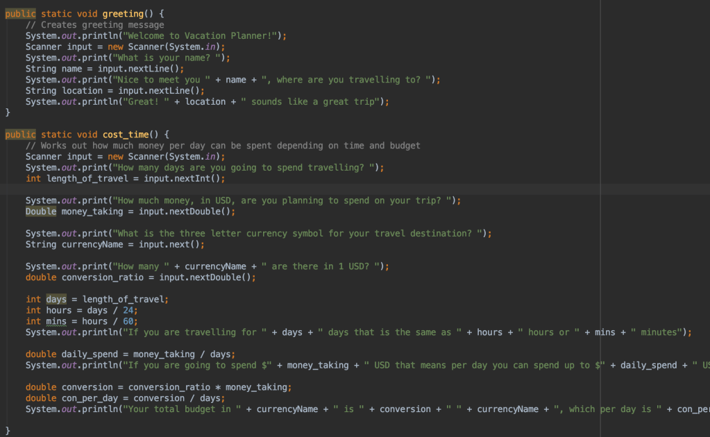 Variables / Travel Planner (Java) – GeekTechStuff